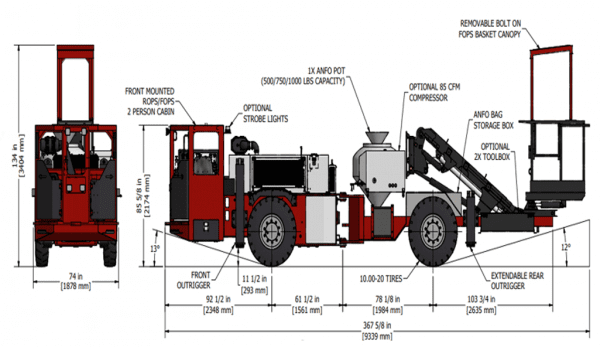 Anfo Loader Narrow Vein Underground Mining Trucks Mining Supplier